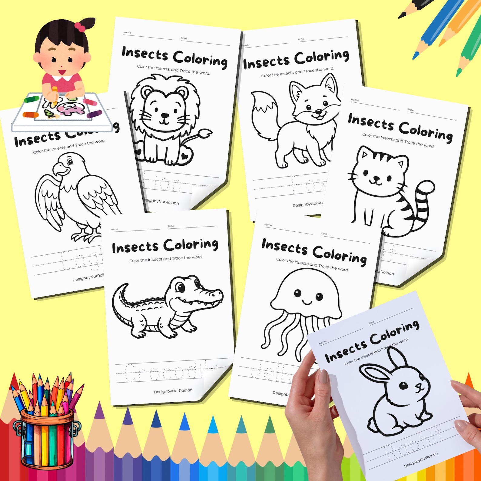 Worksheet Animals Coloring Book for Kids | Trace and Learn Workbook ...