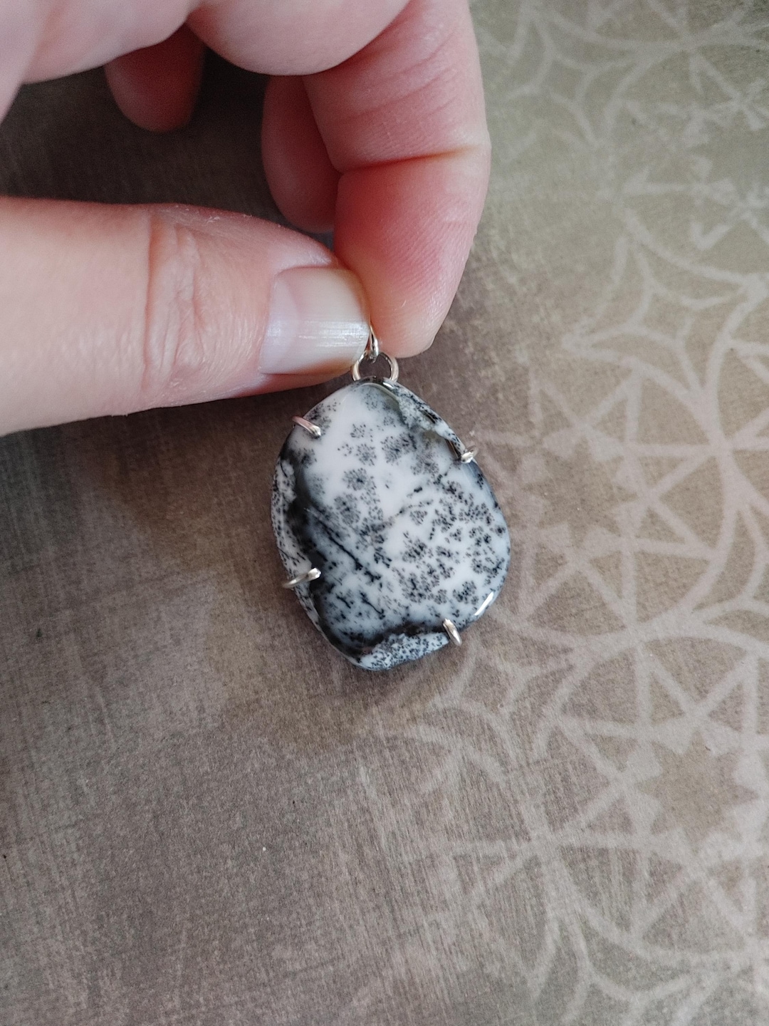 Merlinite Dendritic Opalized Agate Sterling Silver Prong Set Pendant ...