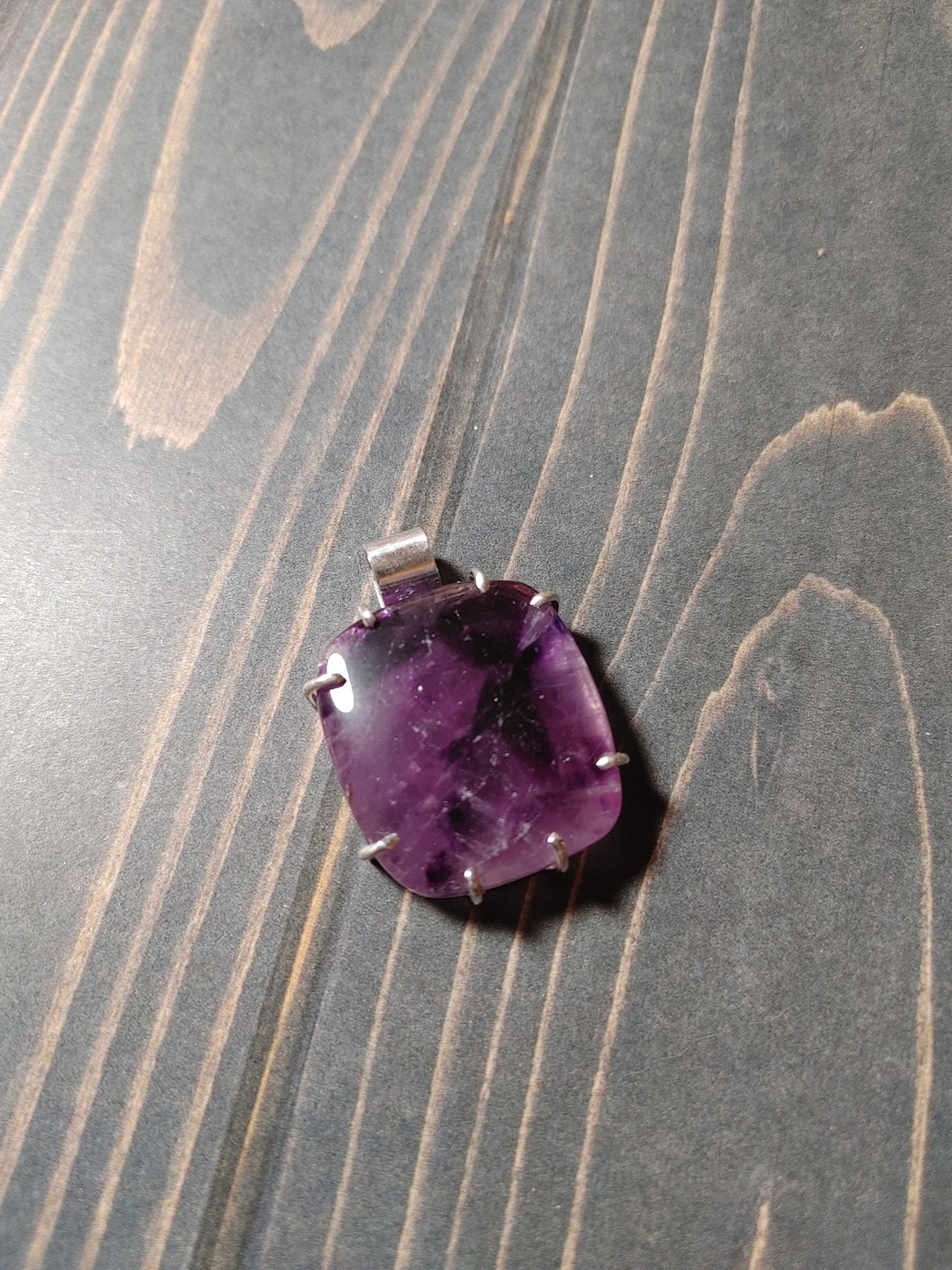 Trapiche Atomic Amethyst Gemstone Pendant Sterling Silver Claw Prong ...