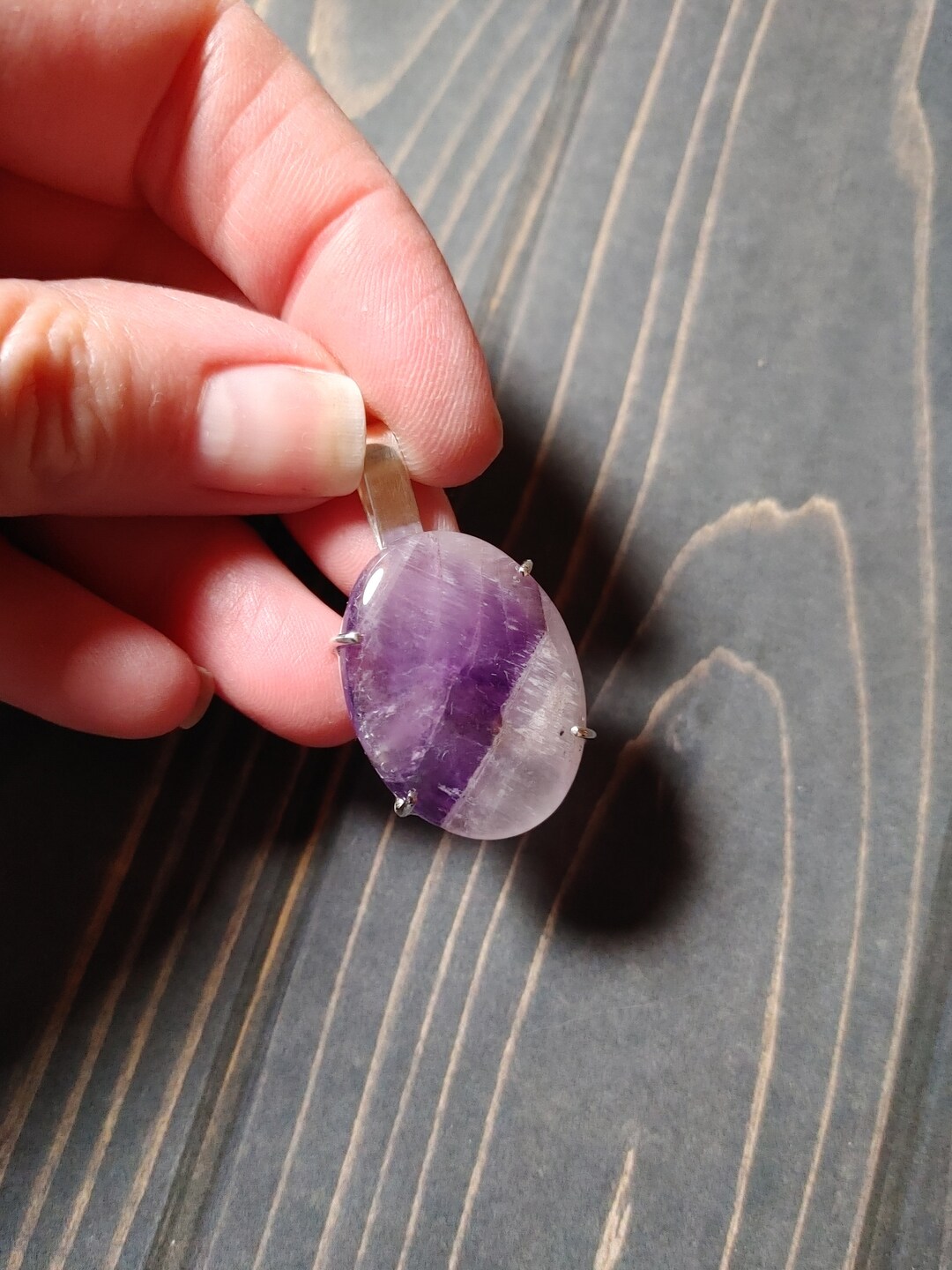 Amethyst in Quartz Gemstone Pendant Sterling Silver Claw Prong Setting ...