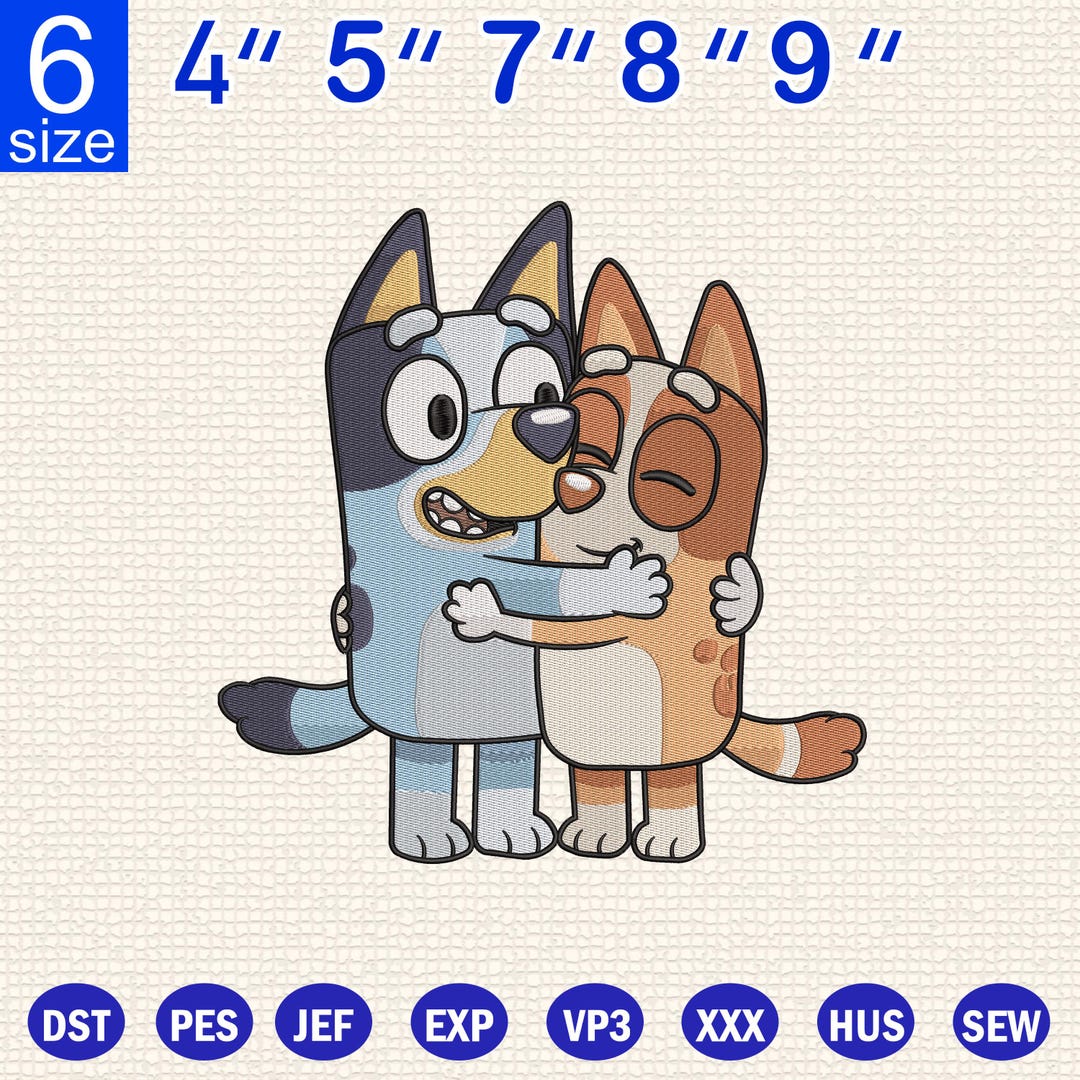 Bluey and Bingo Hug Embroidery Design, Cute Cartoon Dog Machine ...