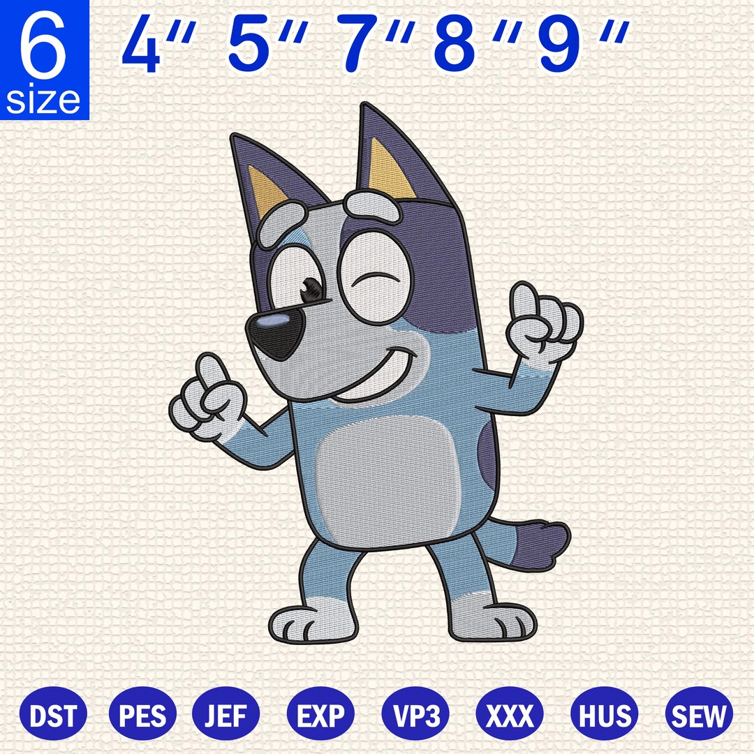 Bluey Embroidery Design, Cute Cartoon Dog Winking Pose, Kids Machine ...