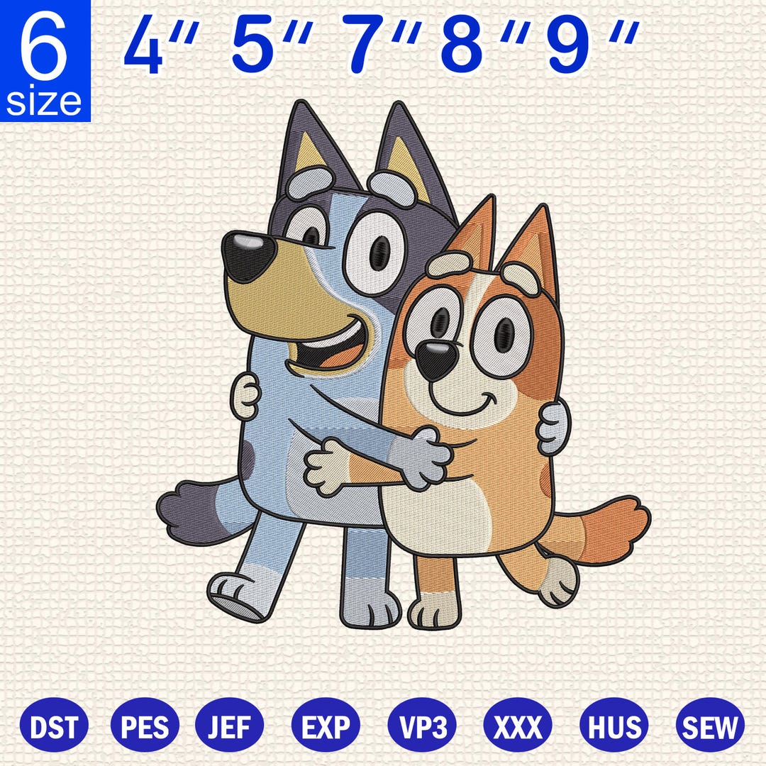 Bluey and Bingo Hug Embroidery Design - Bluey Embroidery and Bingo ...