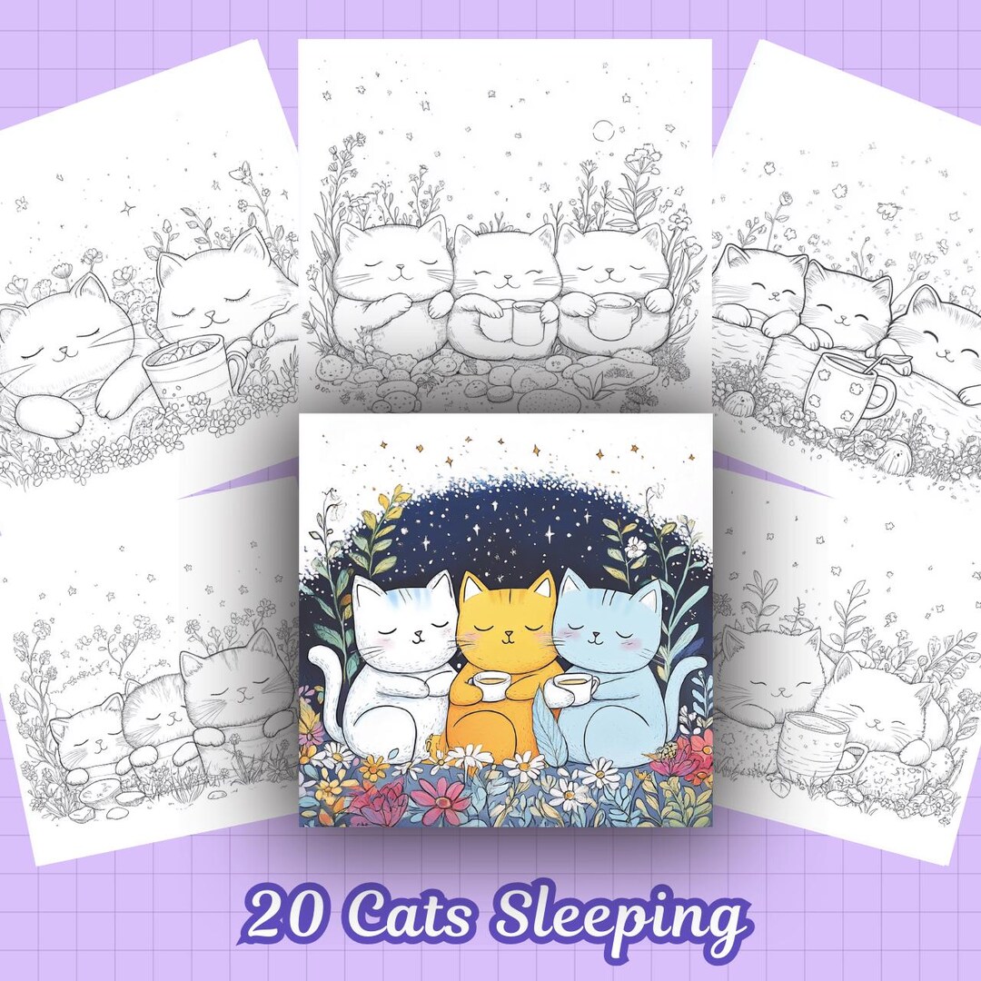 Cats Sleeping Coloring Pages - Etsy