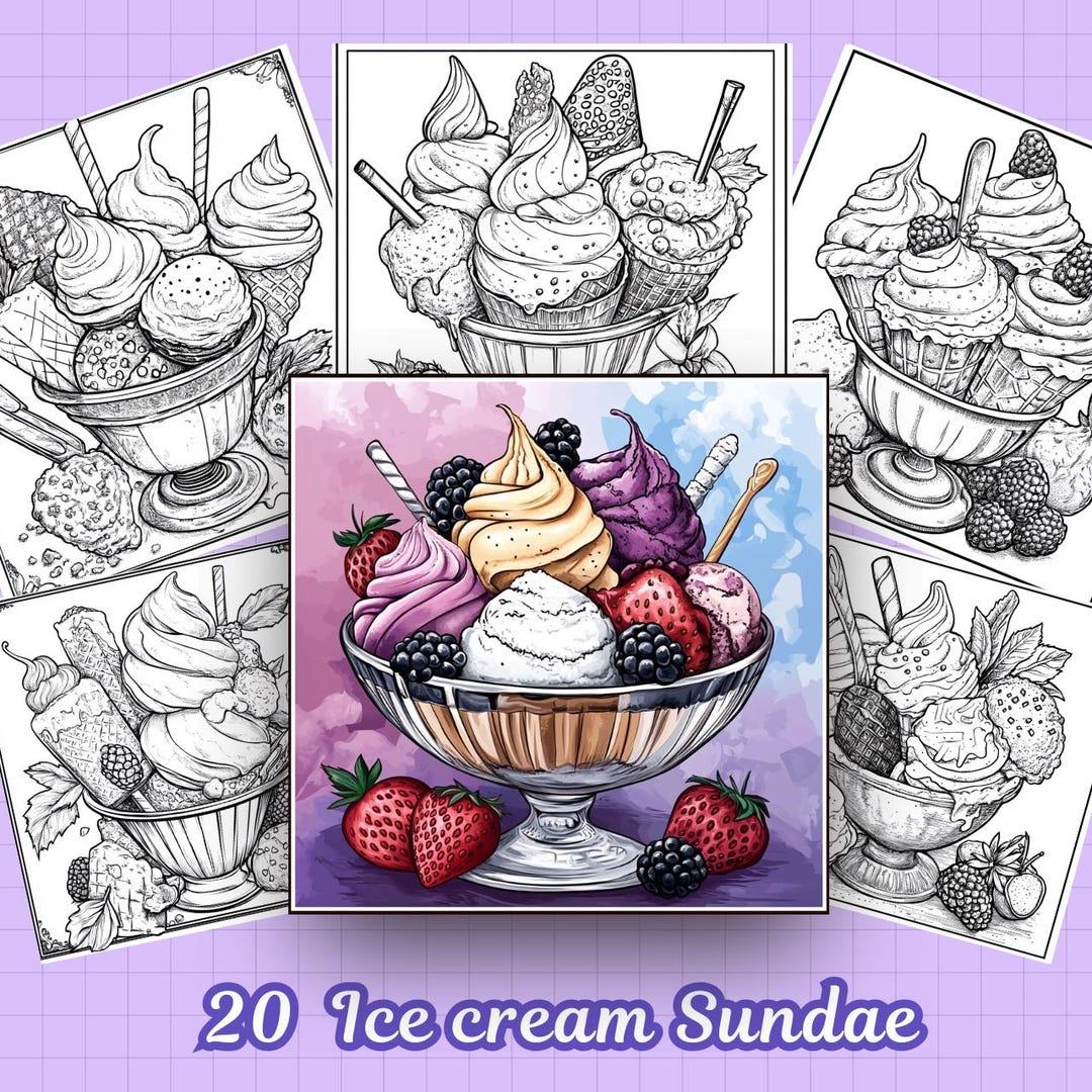 Ice Cream Sundae Coloring Pages - Etsy