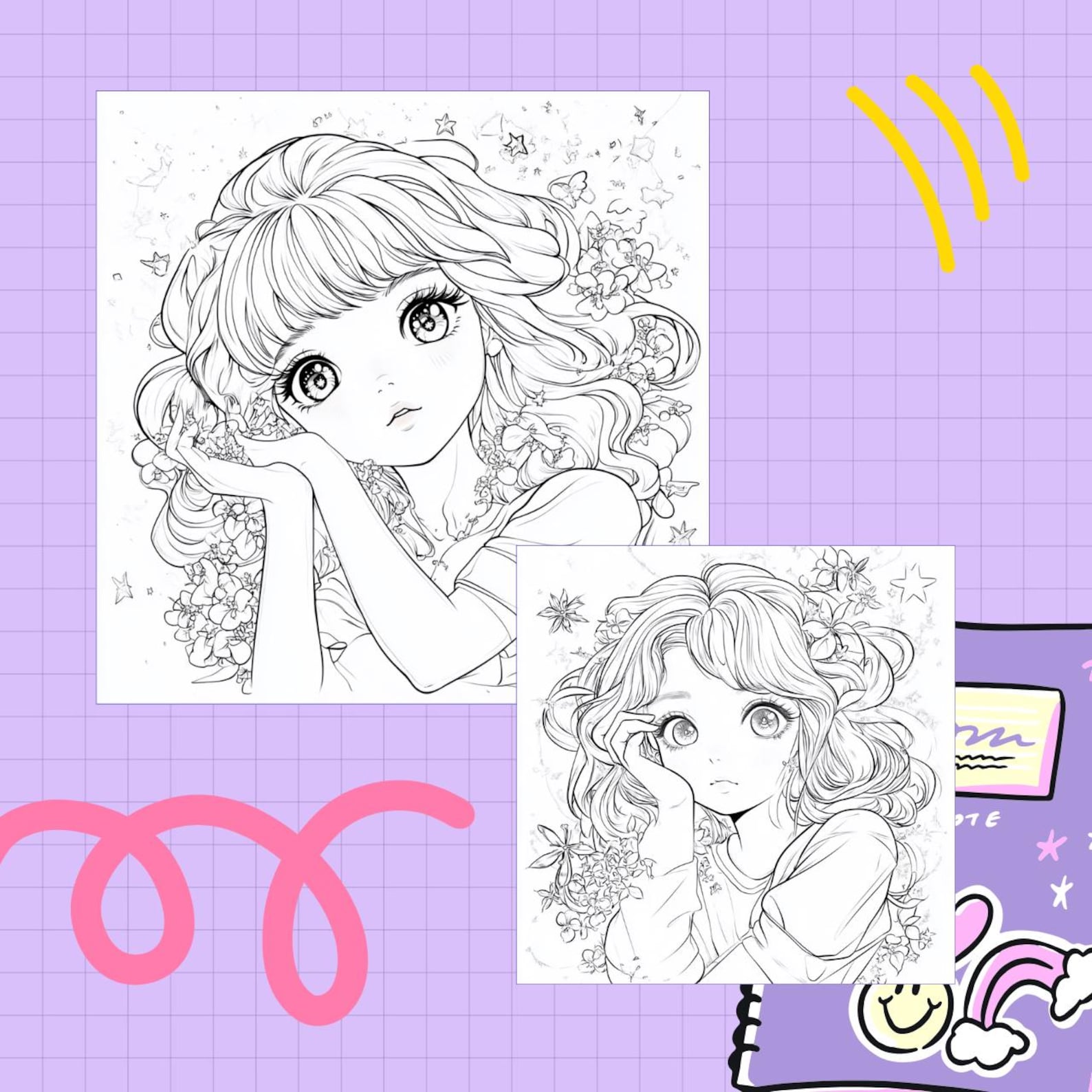 Kawaii Girls Coloring Pages - Etsy