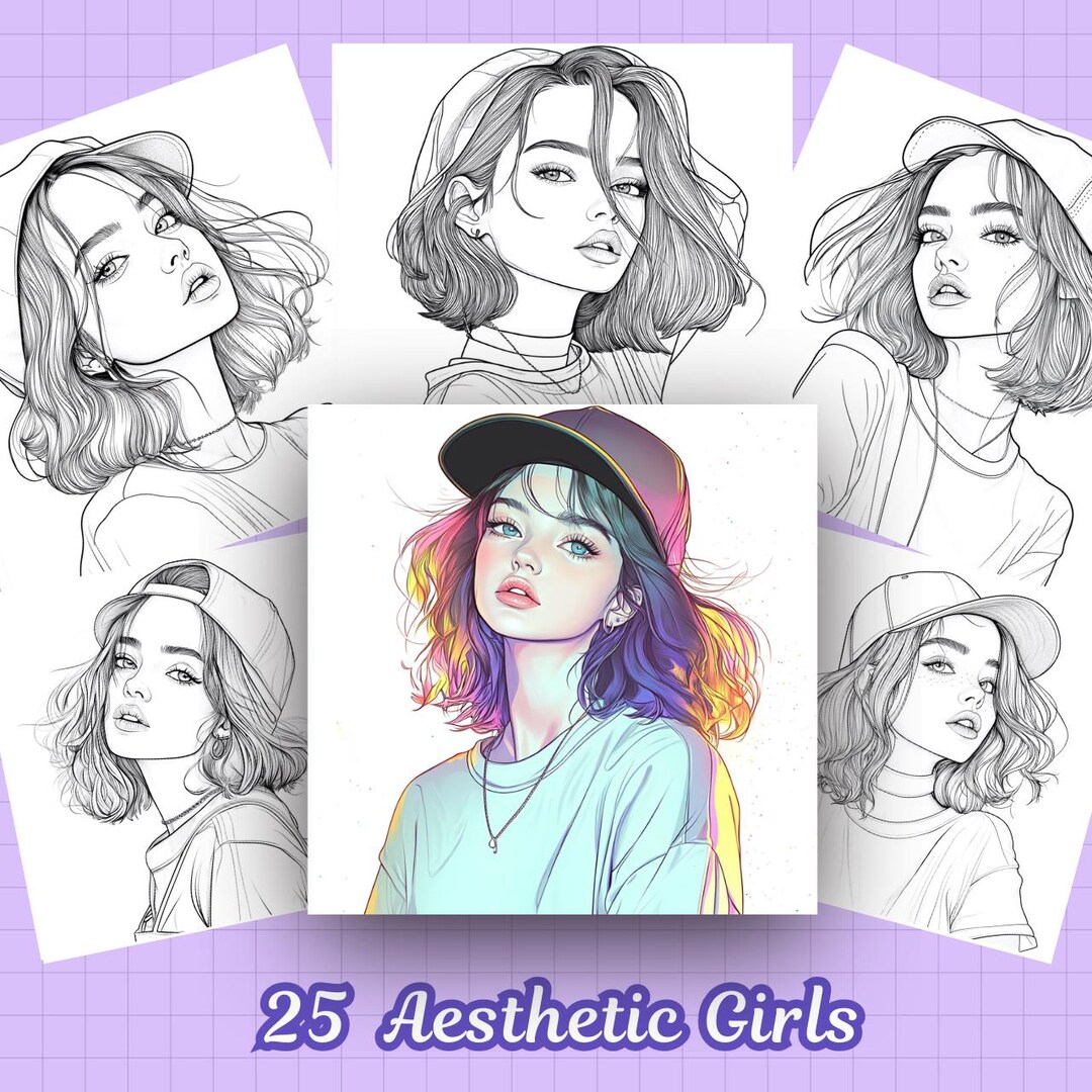 Aesthetic Girls Coloring Pages - Etsy
