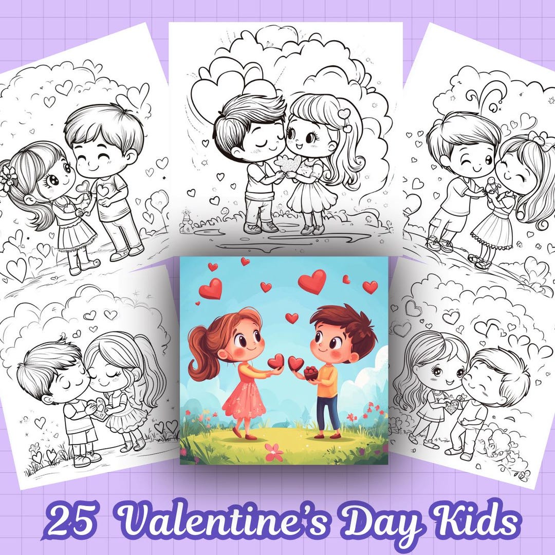Valentine's Day Kids Coloring Pages - Etsy
