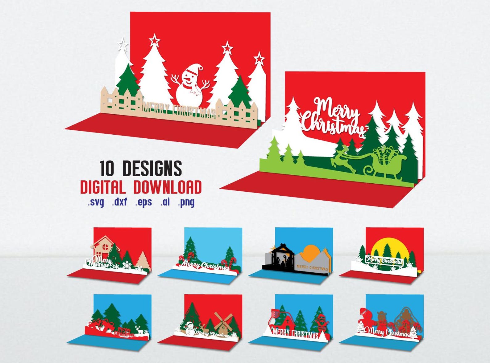 3D Christmas Pop up Card Bundle: Layered Paper Cut Designs (digital ...