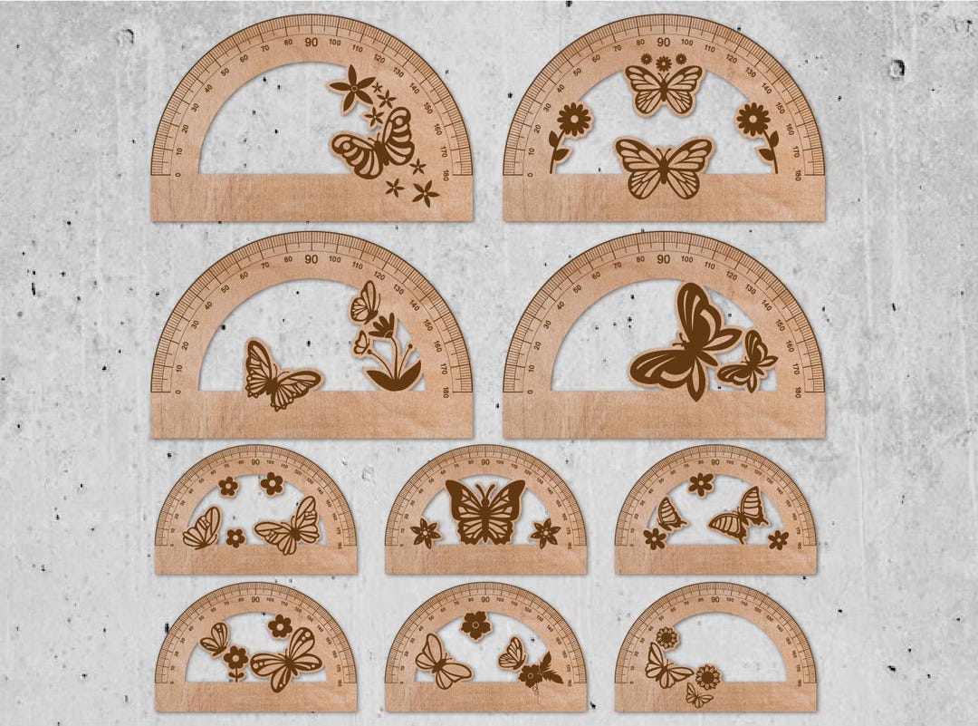 Butterfly Wooden Arch Ruler: Laser Engraved Protractor (digital ...