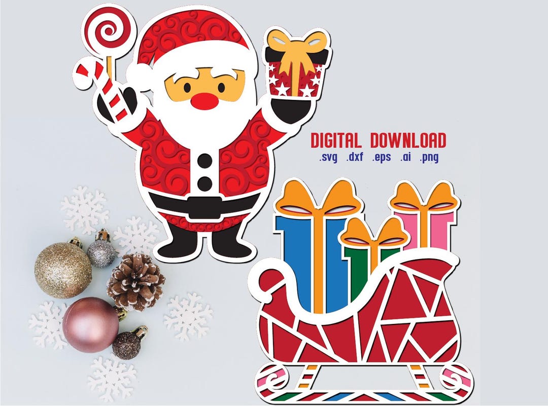 3D Santa Claus Layered Svg, 3D Christmas Layered, 3D Santa Claus ...