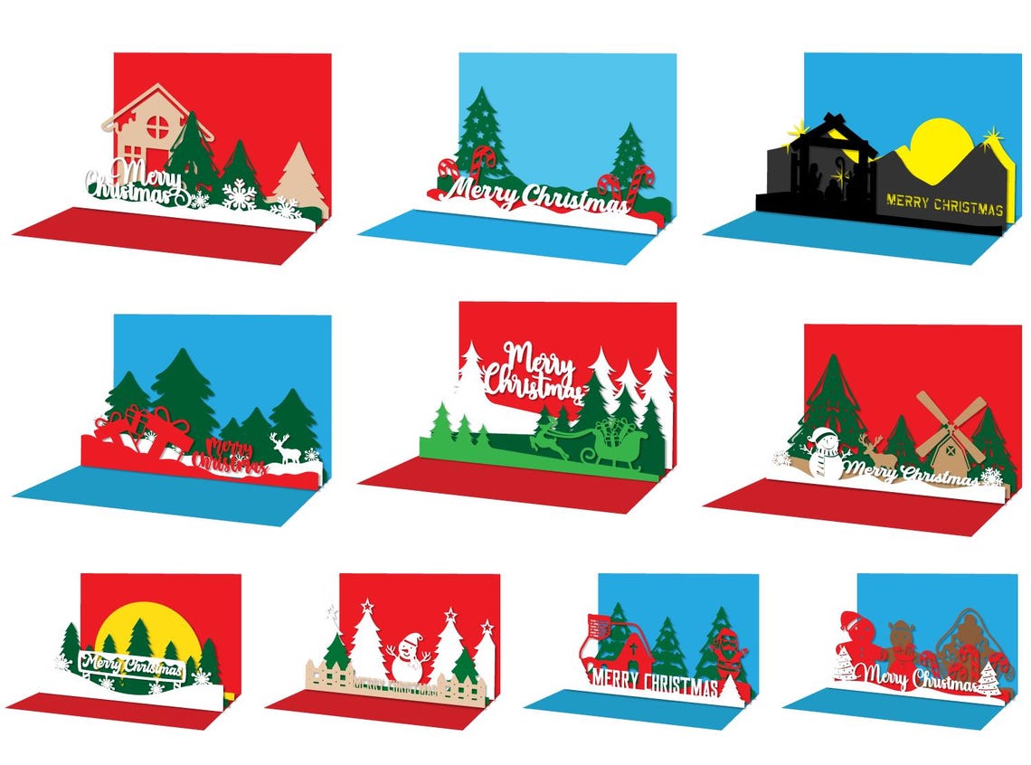 3D Christmas Pop up Card Bundle: Layered Paper Cut Designs (digital ...