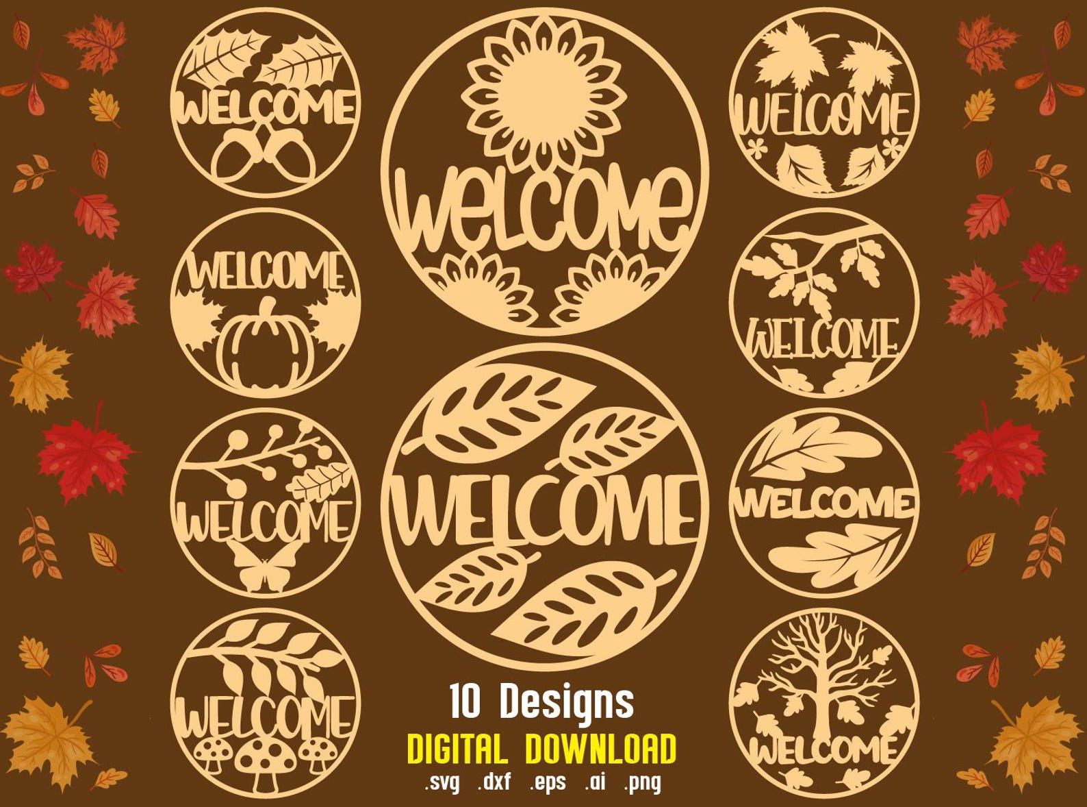 Welcome Sign, Fall Rounded Sign, Fall Wall Sign Laser Cut, Wall Hanger ...