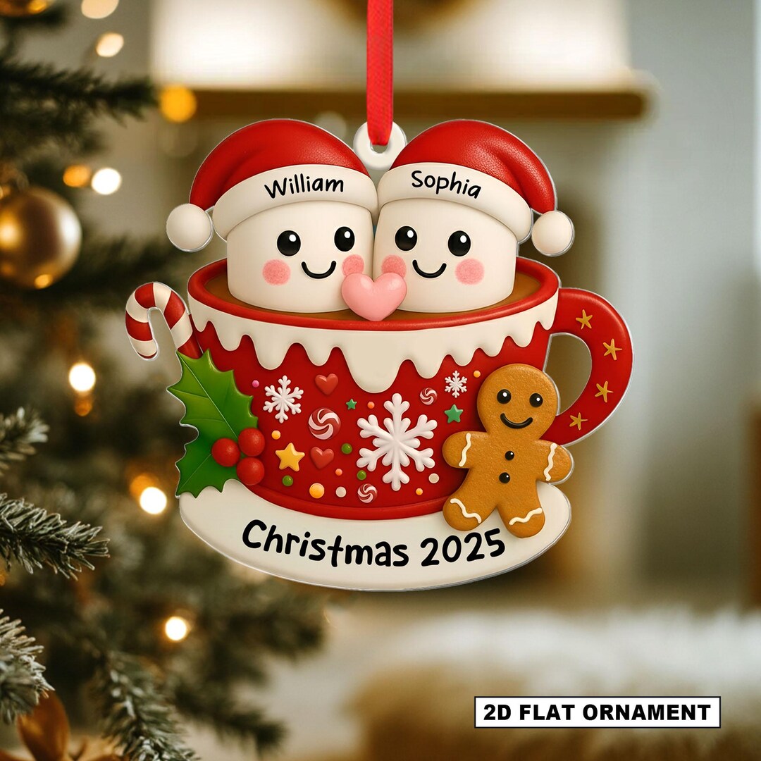 2D FLAT Marshmallow Christmas Hot Cocoa Couple New Married Family ...