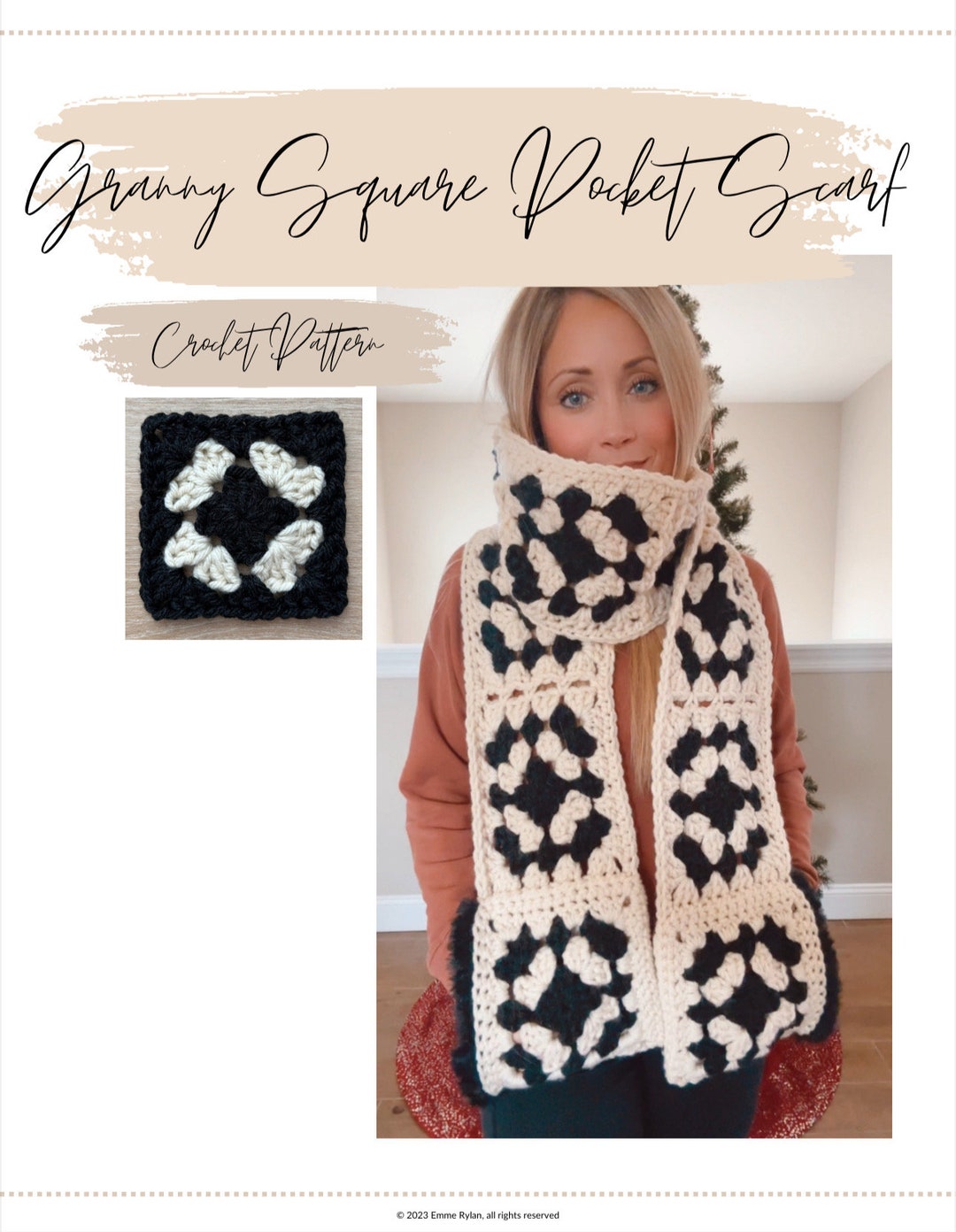 The Granny Square Pocket Scarf Crochet Pattern and Video Tutorial - Etsy