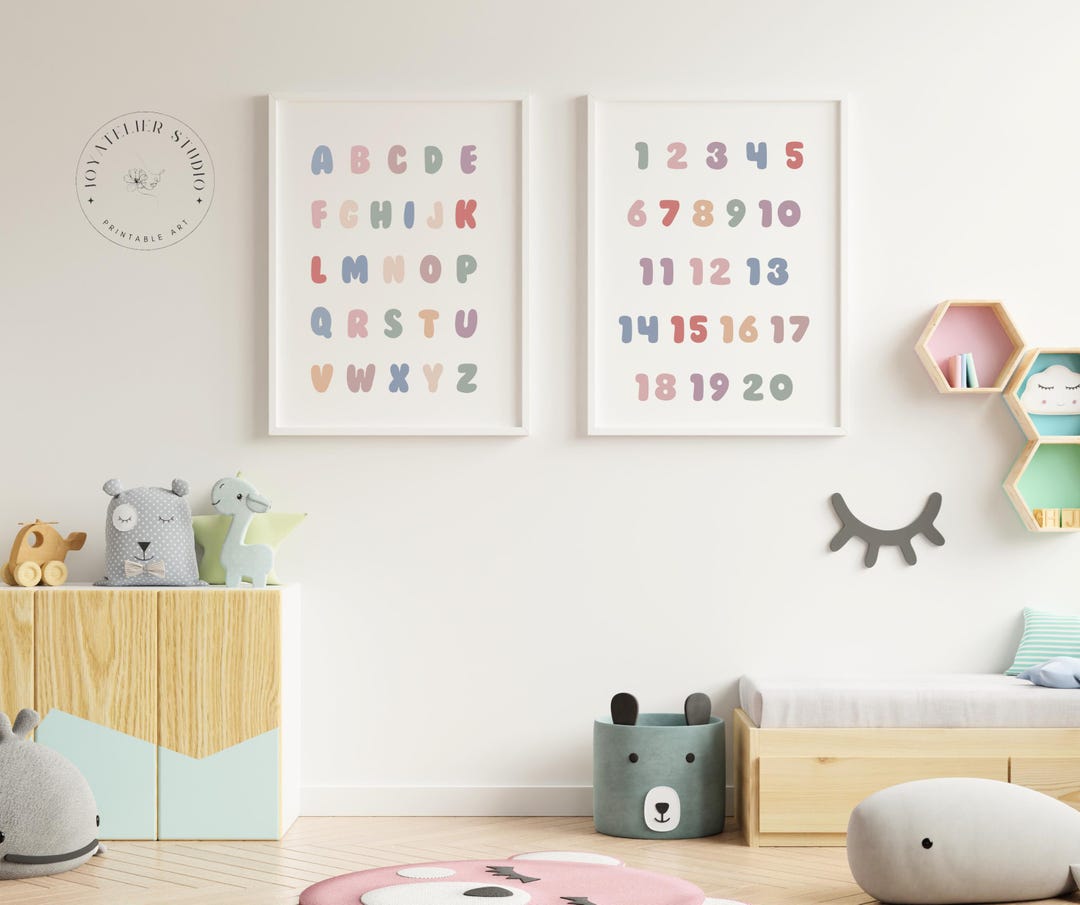 Alphabet and Number Poster, Alphabet Numbers Set of 2 Posters, Pastel ...