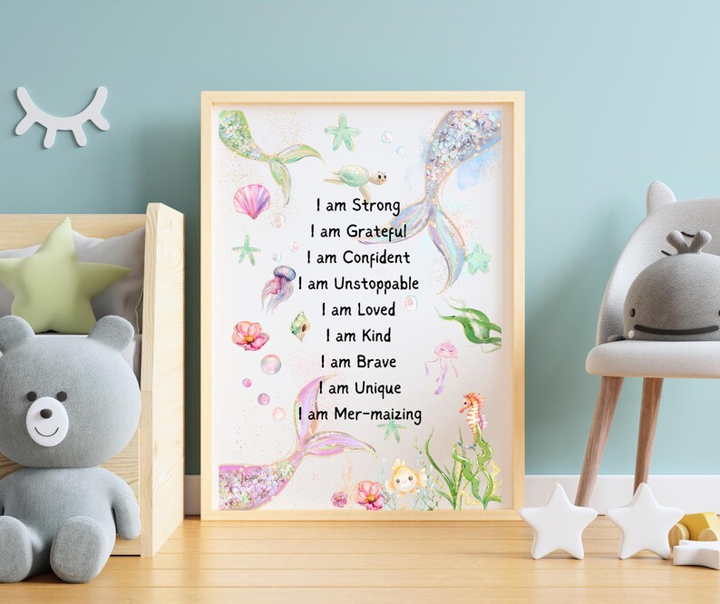 Mermaid & Under the Sea Positive Affirmation Wall Art - Digital ...