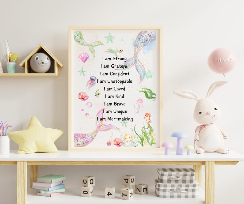 Mermaid & Under the Sea Positive Affirmation Wall Art - Digital ...