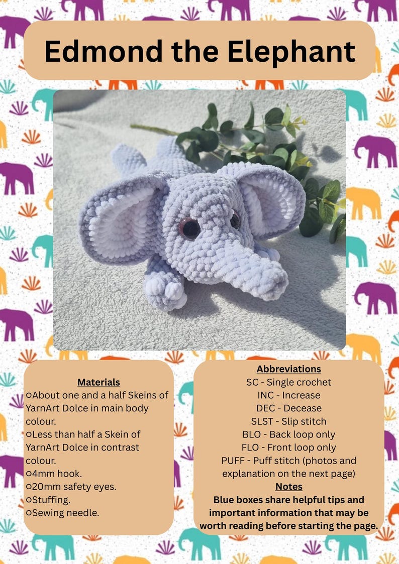 Edmond the Elephant Crochet Pattern - Etsy