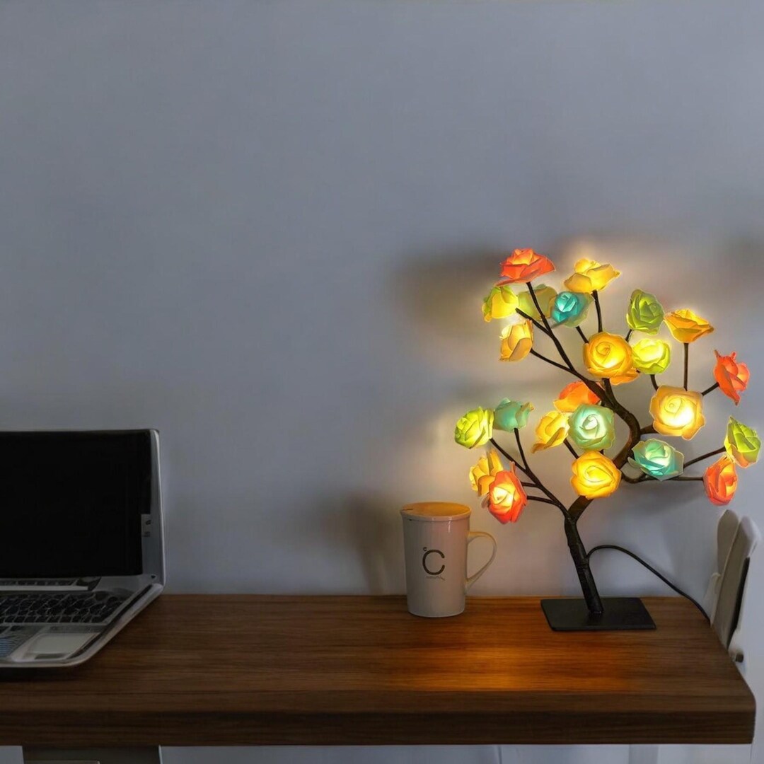LED Rose Leaf Table Lamp, USB Fairy Light Tree, Night Light for Bedroom ...