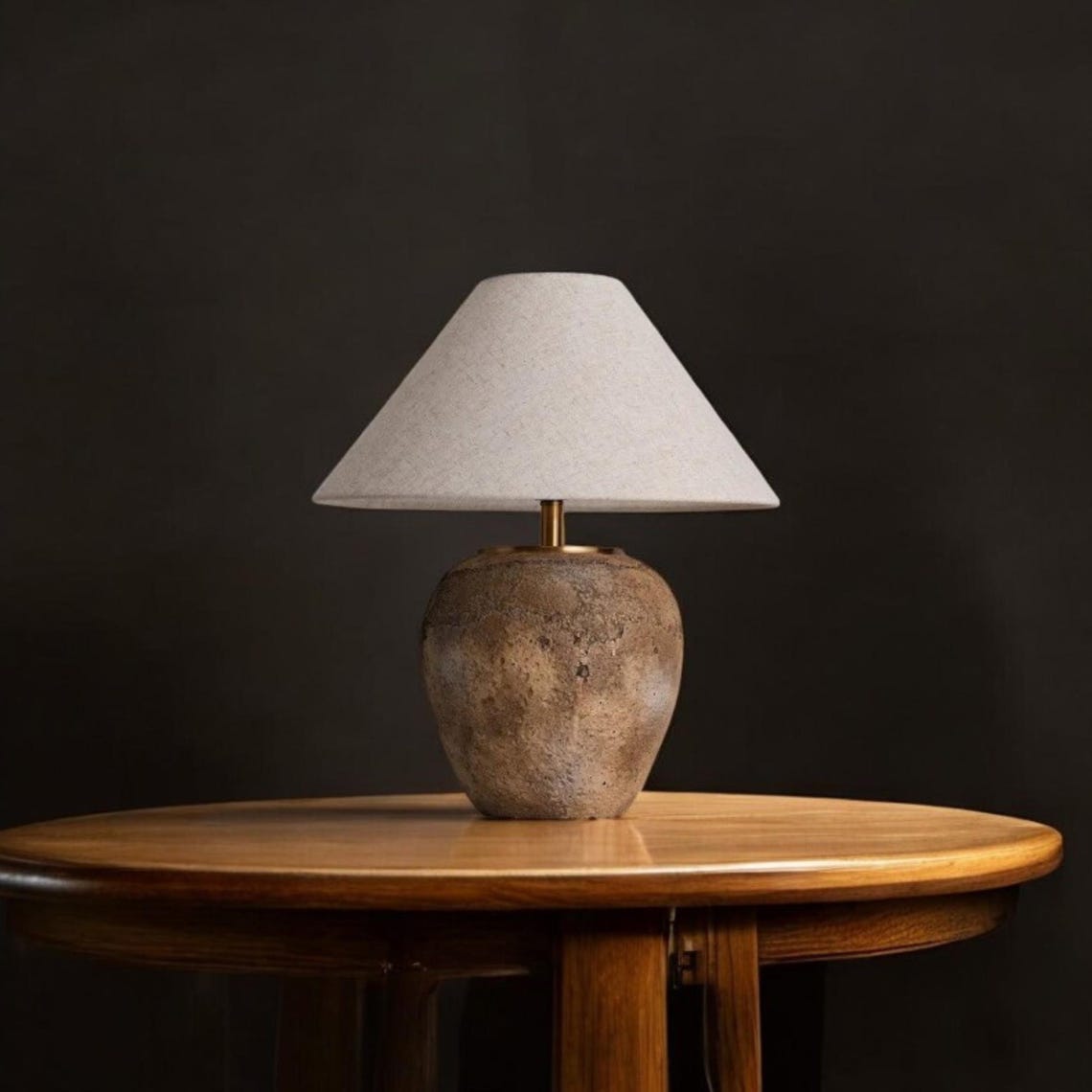 Vintage Wabi Sabi Clay Lamp – Handmade Ceramic Table Lamp With Linen ...