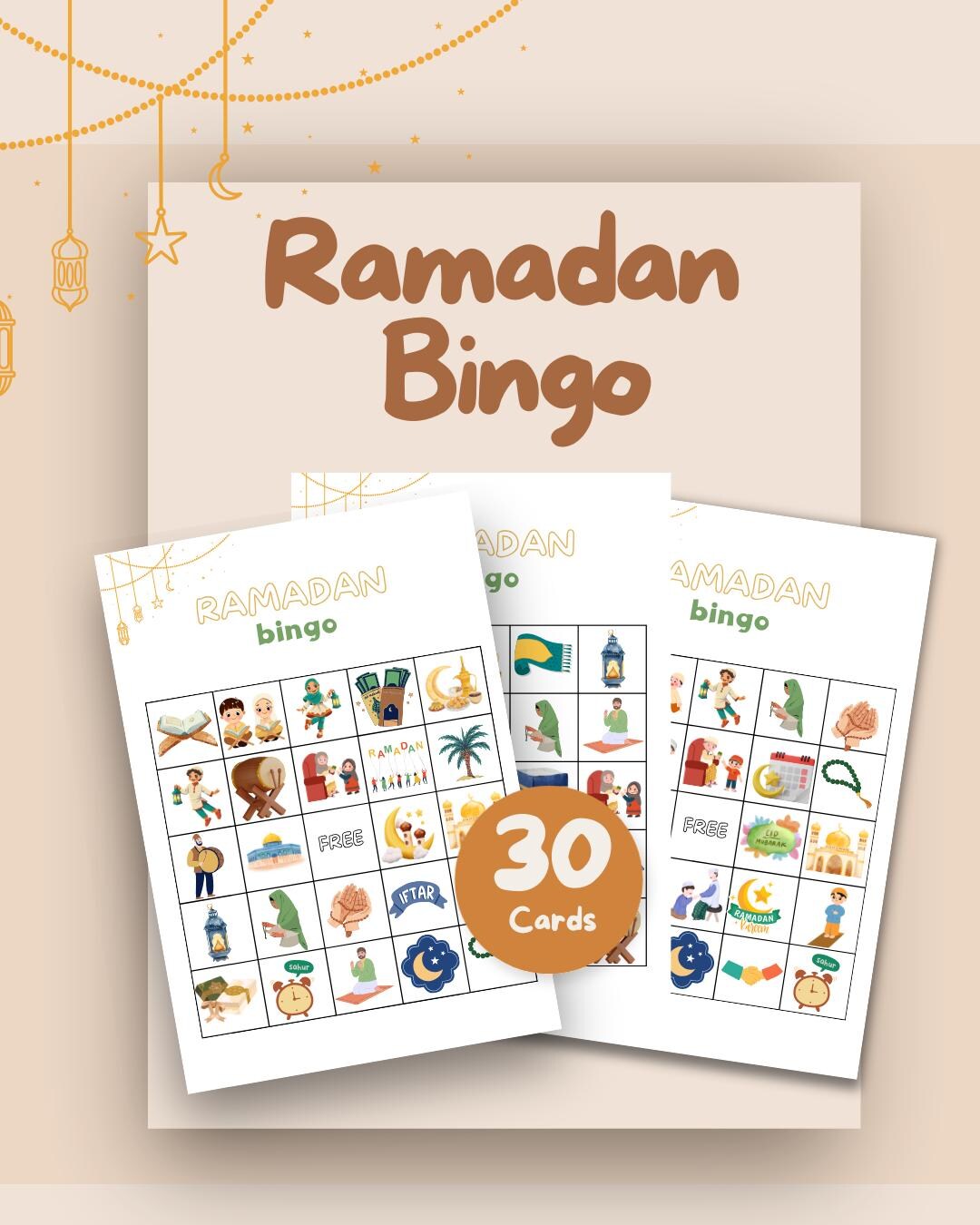Ramadan Bingo Printable, 30 Bingo Cards, Bingo Fun Educational Islamic ...
