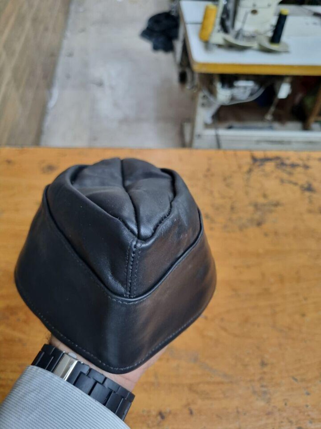 Real Military Triangle Black Red Trim Cap LEATHER ARMY HAT Gay Fetish ...