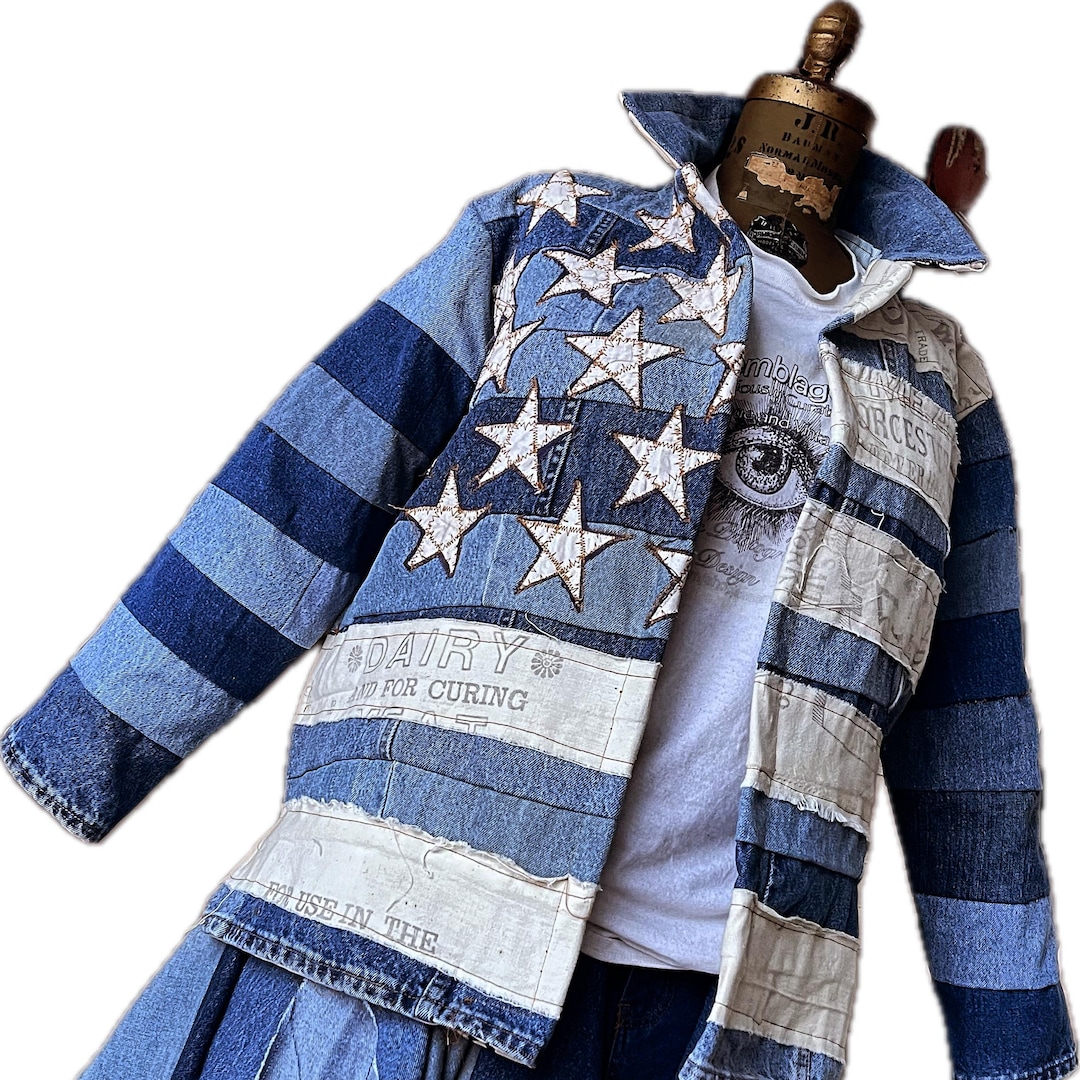 Chore Coat / Denim Quilt Patchwork / French Style Workcoat / Fits up to ...