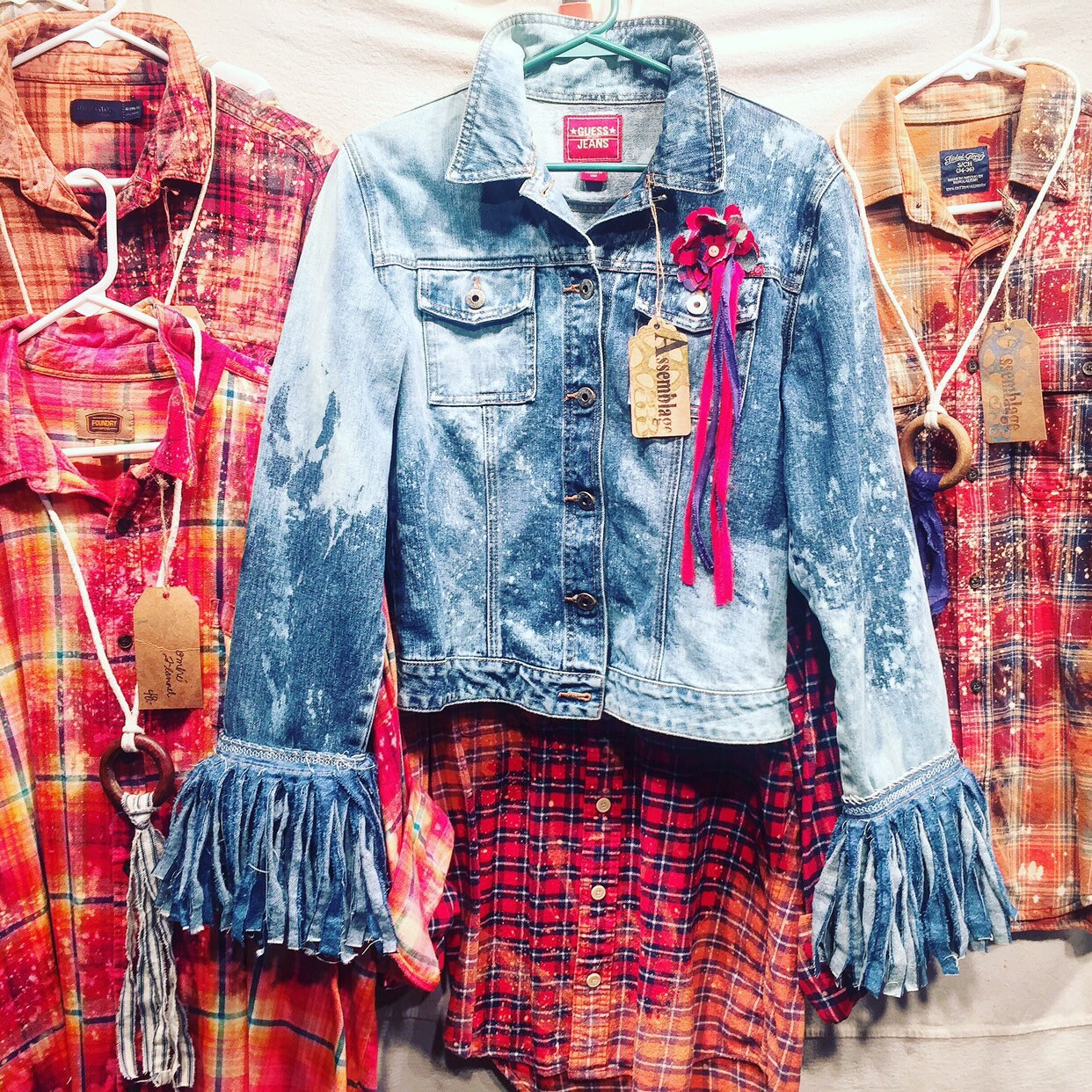 Denim Jacket / Finge Shaw Collar / Fringe Cuffs / Altered | Etsy
