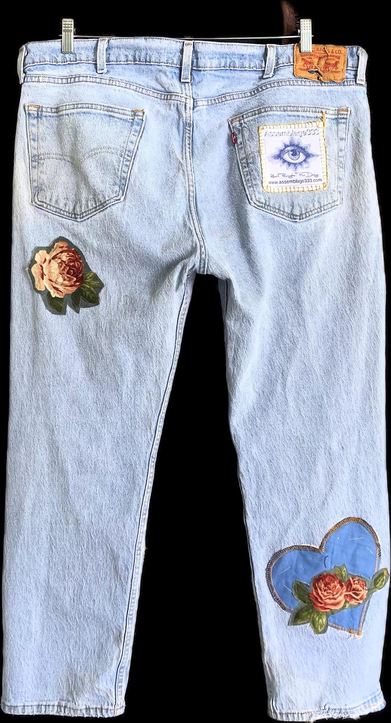 Valentine LOVE Blue Jeans / Quilt Heart Patchwork / CUSTOM ORDERS / 100 ...