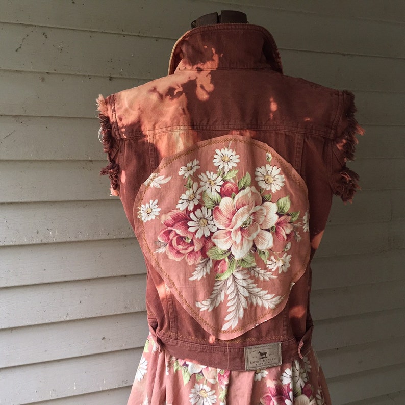 Denim Vintage Floral Print Dress / M | Etsy