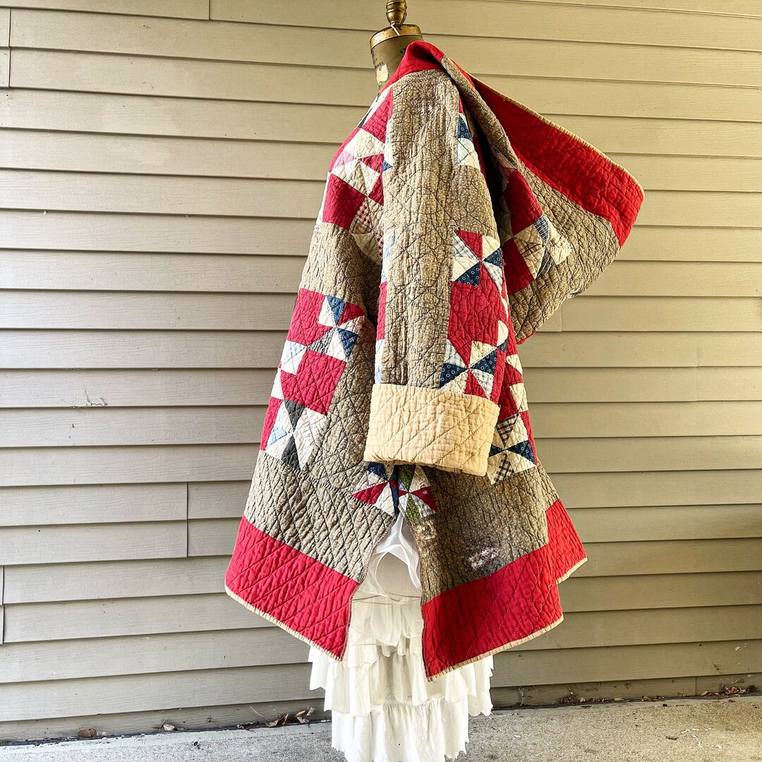 Plus Size Quilt Jumper With Hood / Antique Quilt / Kimono Sleeve ...