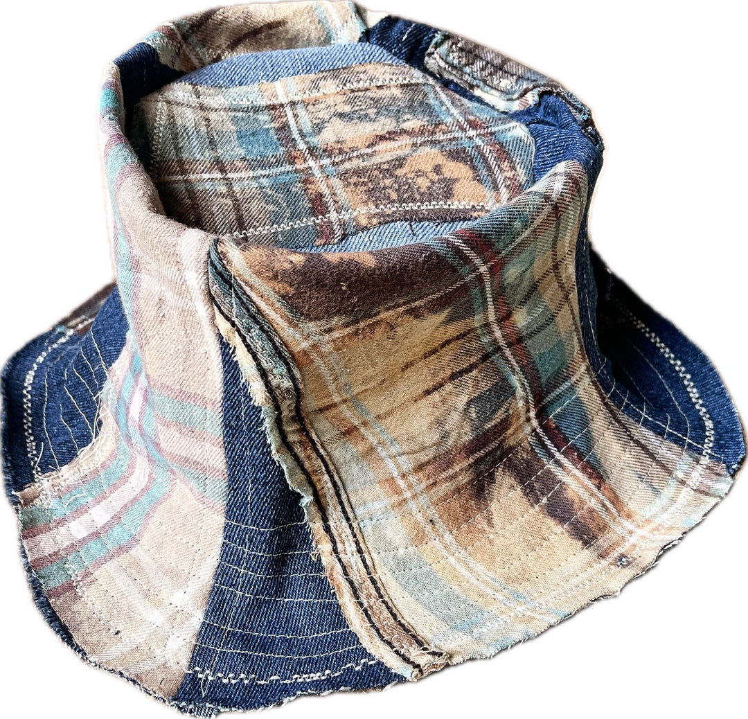 Ombré Flannel & Denim Bucket Hat / Vintage Textiles / S-M-L - Etsy