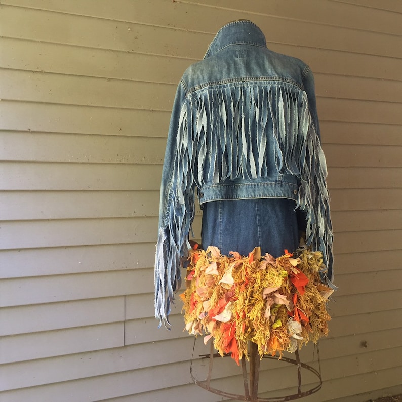 Denim Jacket / Fringe / Altered Denim / L / 100% Cotton - Etsy