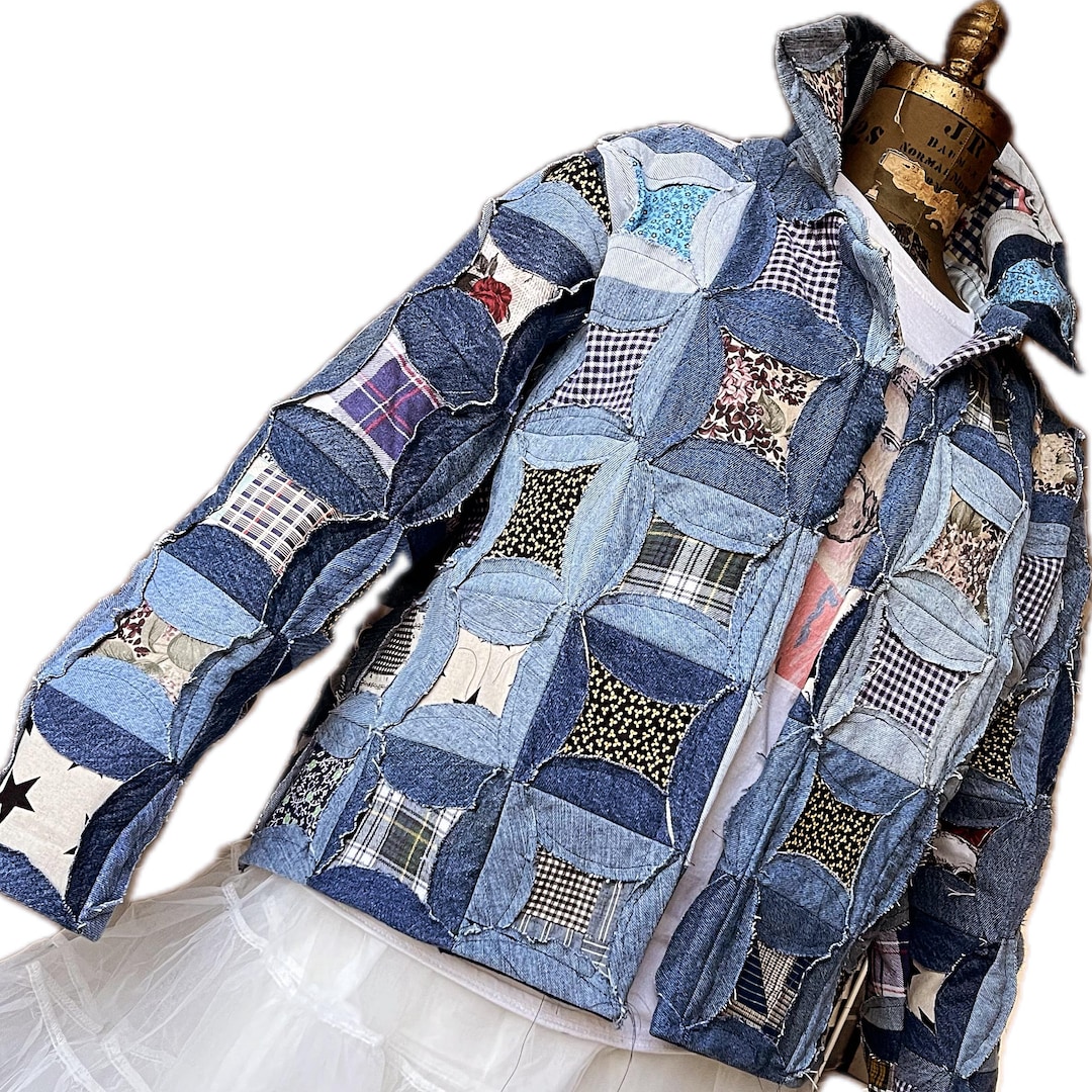 Chore Coat / Denim Quilt Patchwork / French Style Workcoat / Fits up to ...