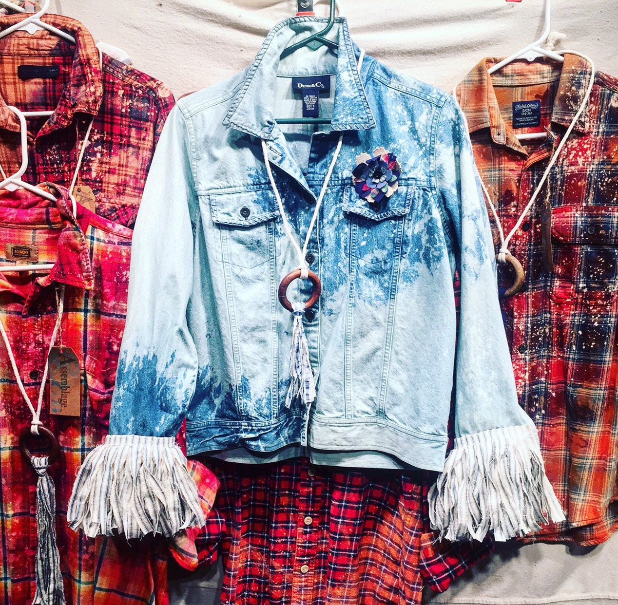 Denim Jacket / Finge Shaw Collar / Fringe Cuffs / Altered | Etsy