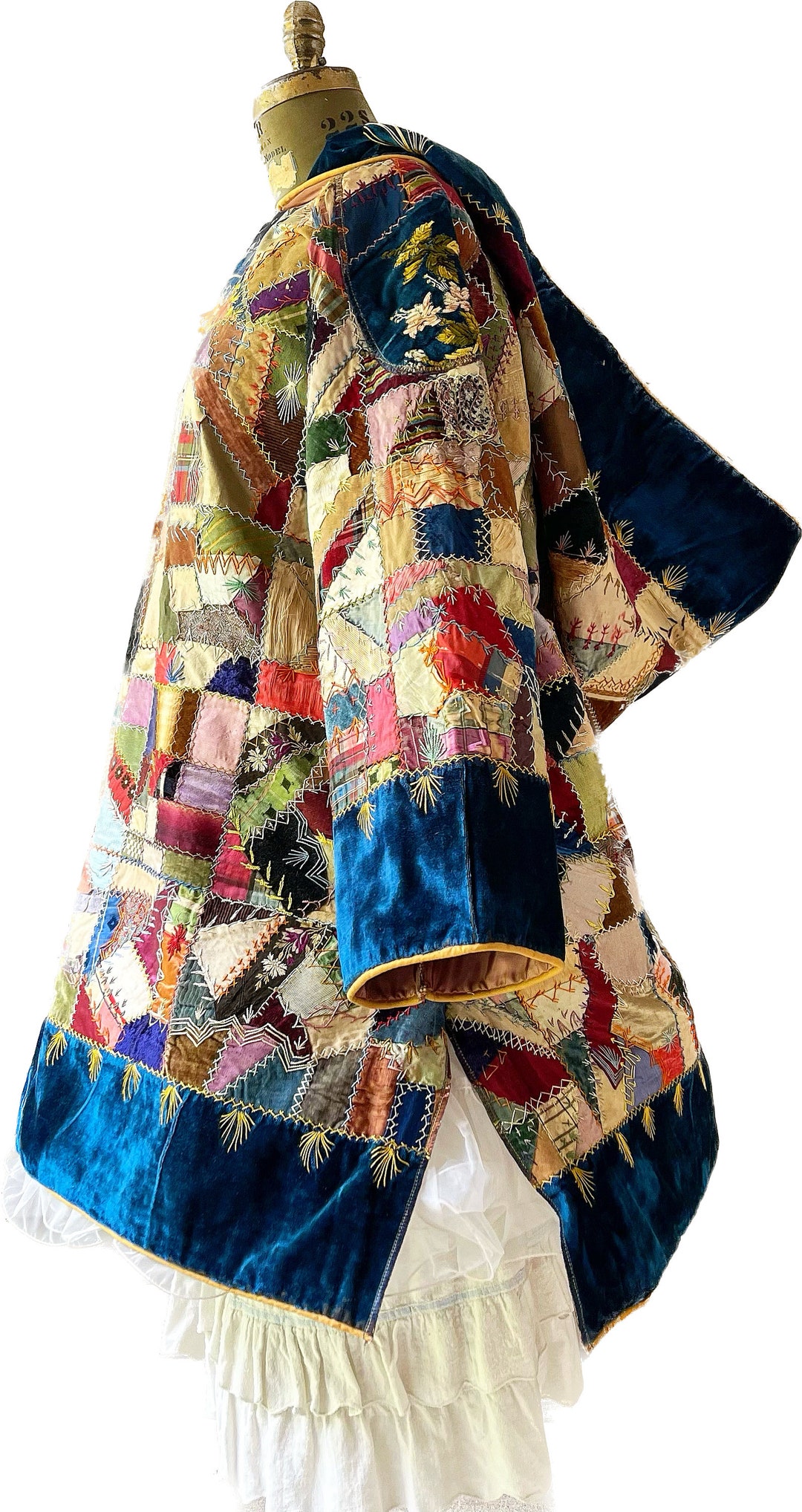 Crazy Quilt Jumper With Hood / Antique Quilt / Dolman Sleeve ...