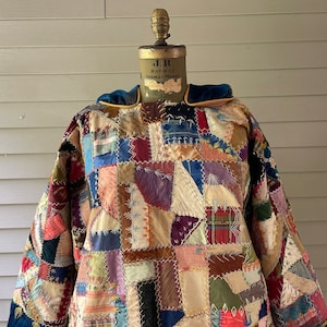 Crazy Quilt Jumper With Hood / Antique Quilt / Dolman Sleeve ...
