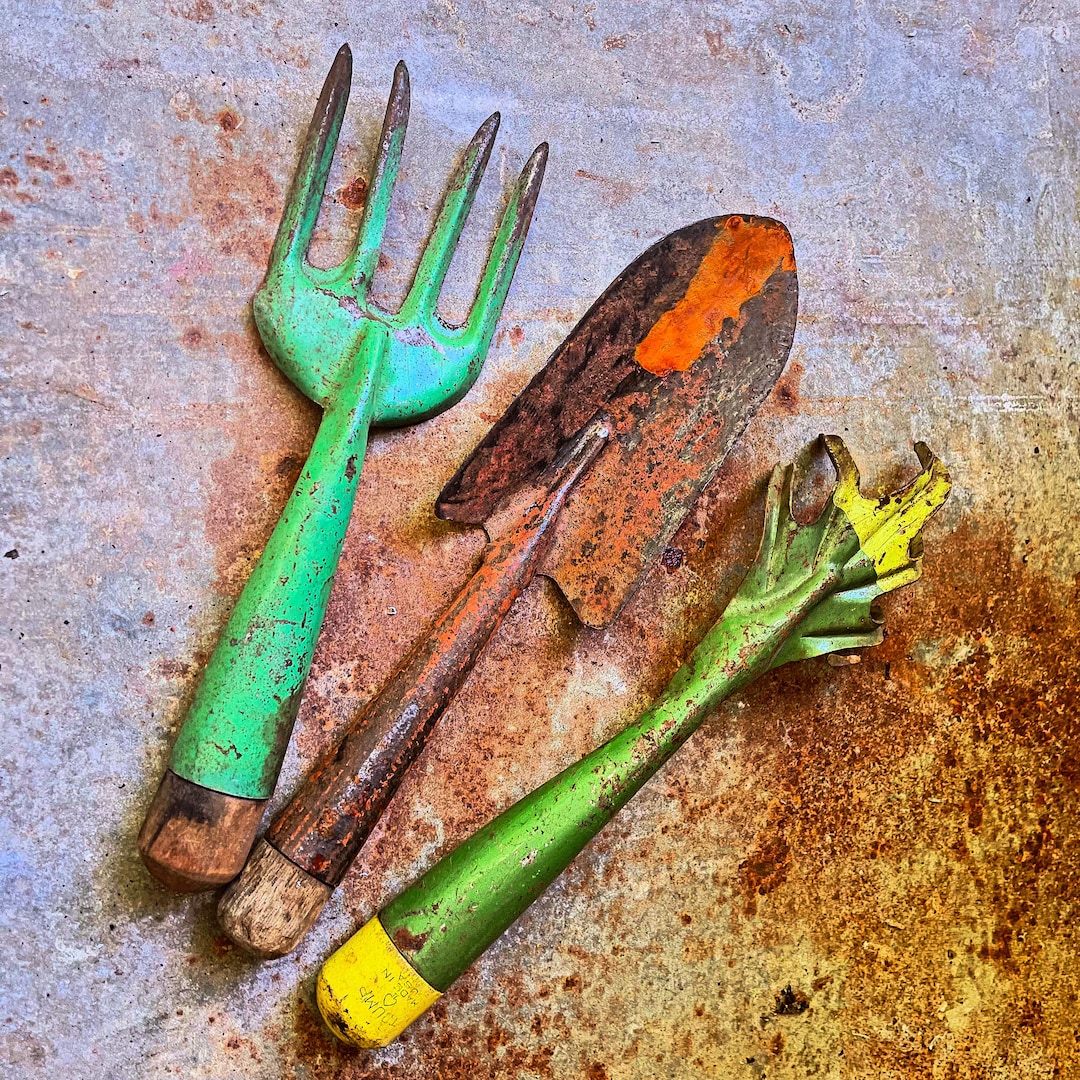 Vintage Garden Tools / Hand Trowel Rake and Fork / Set of Three ...