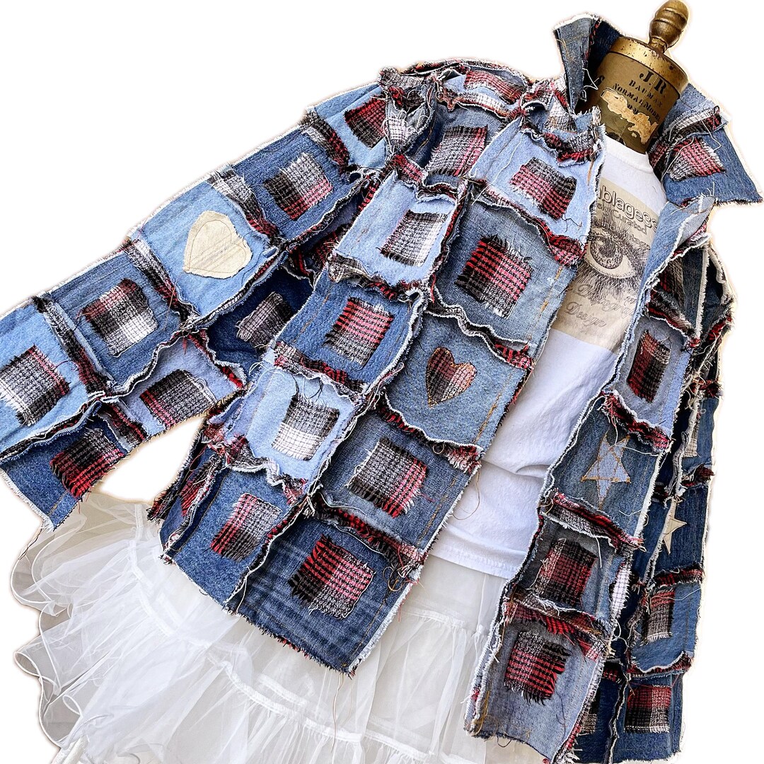Chore Coat / Denim Quilt Patchwork / French Style Workcoat / Fits up to ...