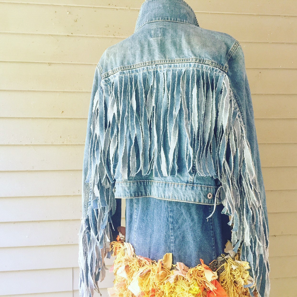 Denim Jacket / Fringe / Altered Denim / L / 100% Cotton | Etsy