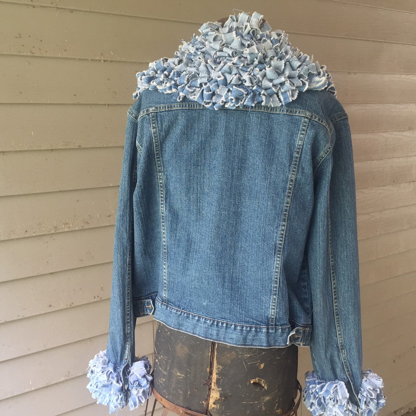 Denim Jacket / Finge Shaw Collar / Vintage Levi / Fringe Cuffs - Etsy