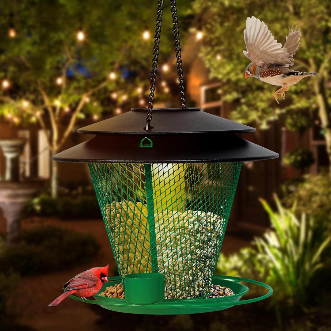 Solar Cardinal Bird Feeder &squirrel -proof Lantern - Metal Hanging ...