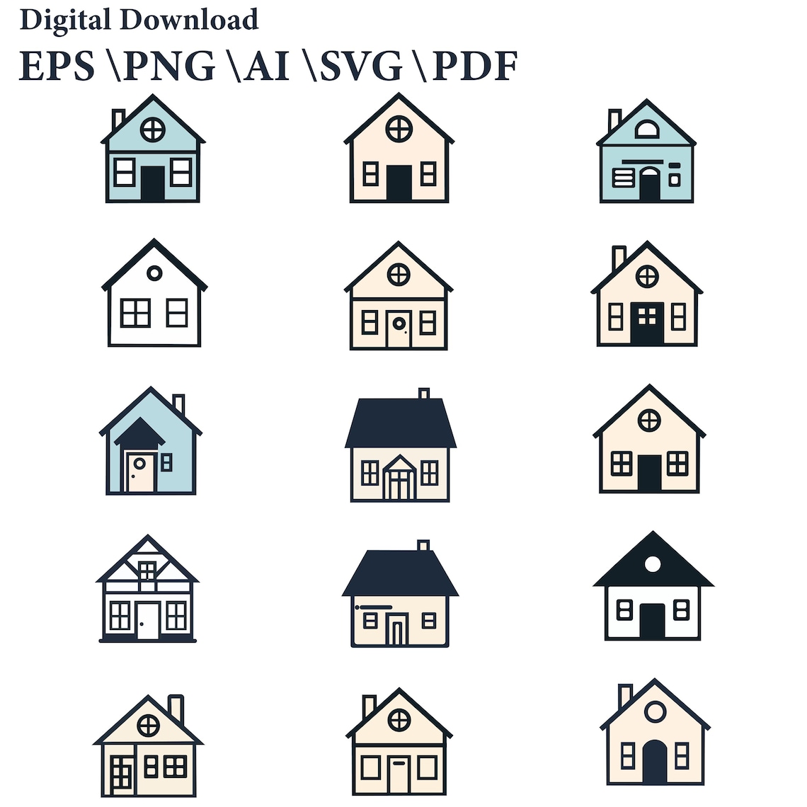 House Icon Set SVG, Home Icons Vector Bundle, Real Estate House Clipart ...