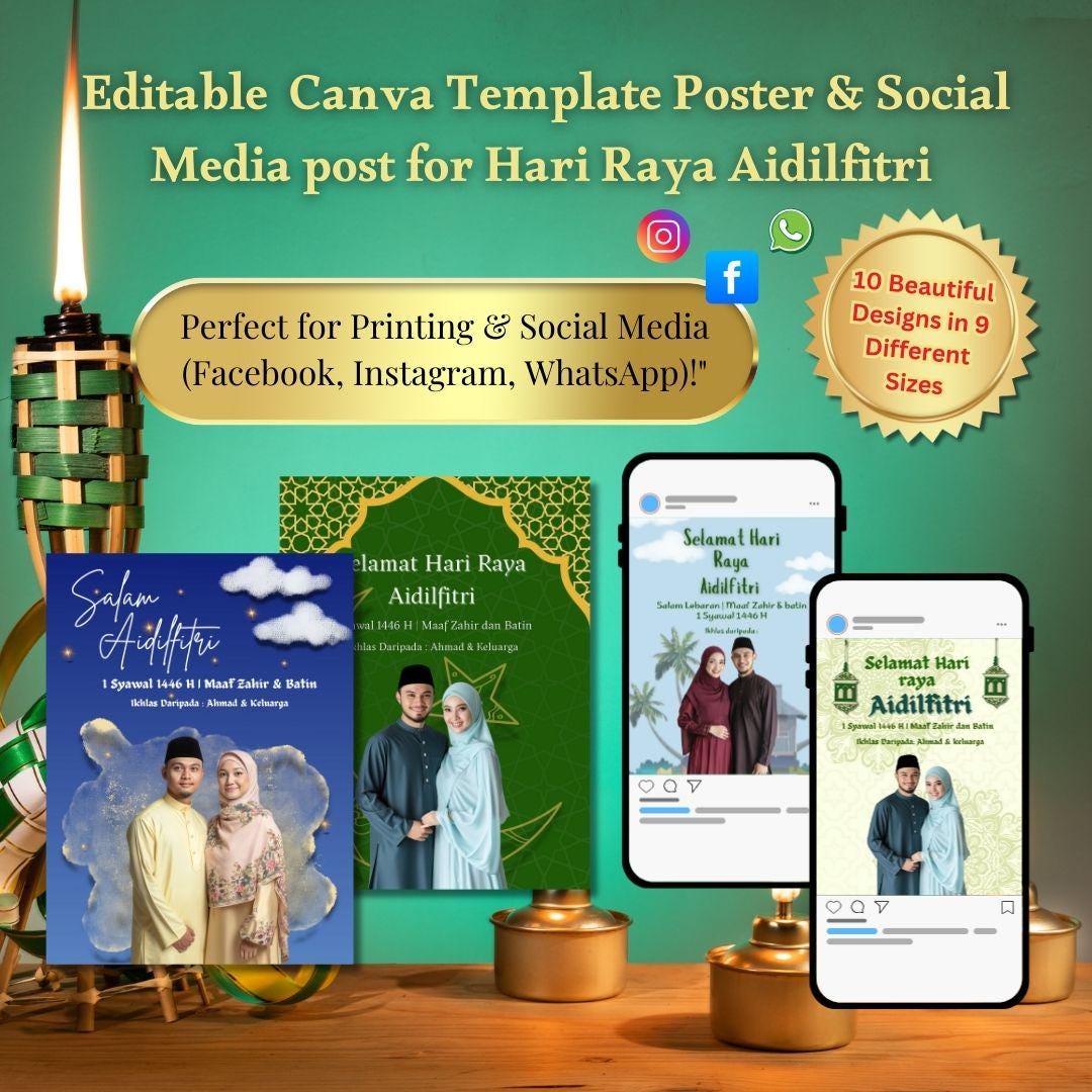 Hari Raya Poster and Greeting Card Canva Template Bundle | 10 Designs ...