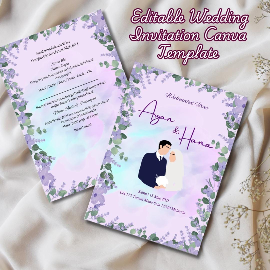 Template Kad Jemputan Kahwin Purple Theme | Purple Theme Wedding ...