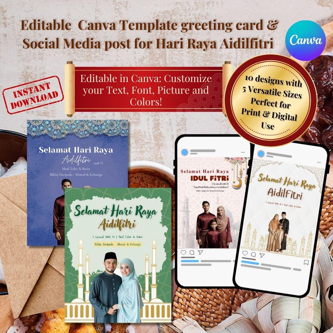 Customizable Hari Raya Cards | Canva Template for Digital and Printed ...