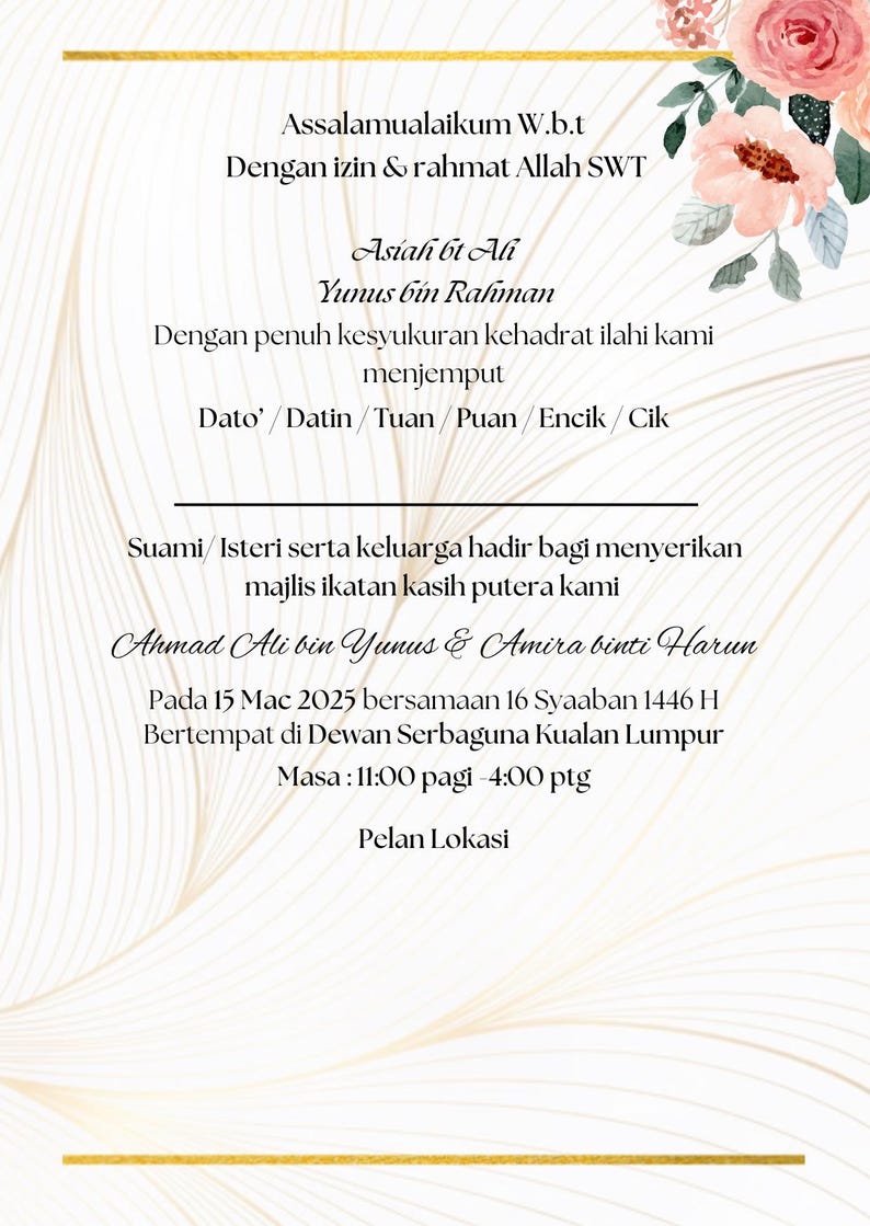 Template Kad Jemputan Kahwin - Etsy