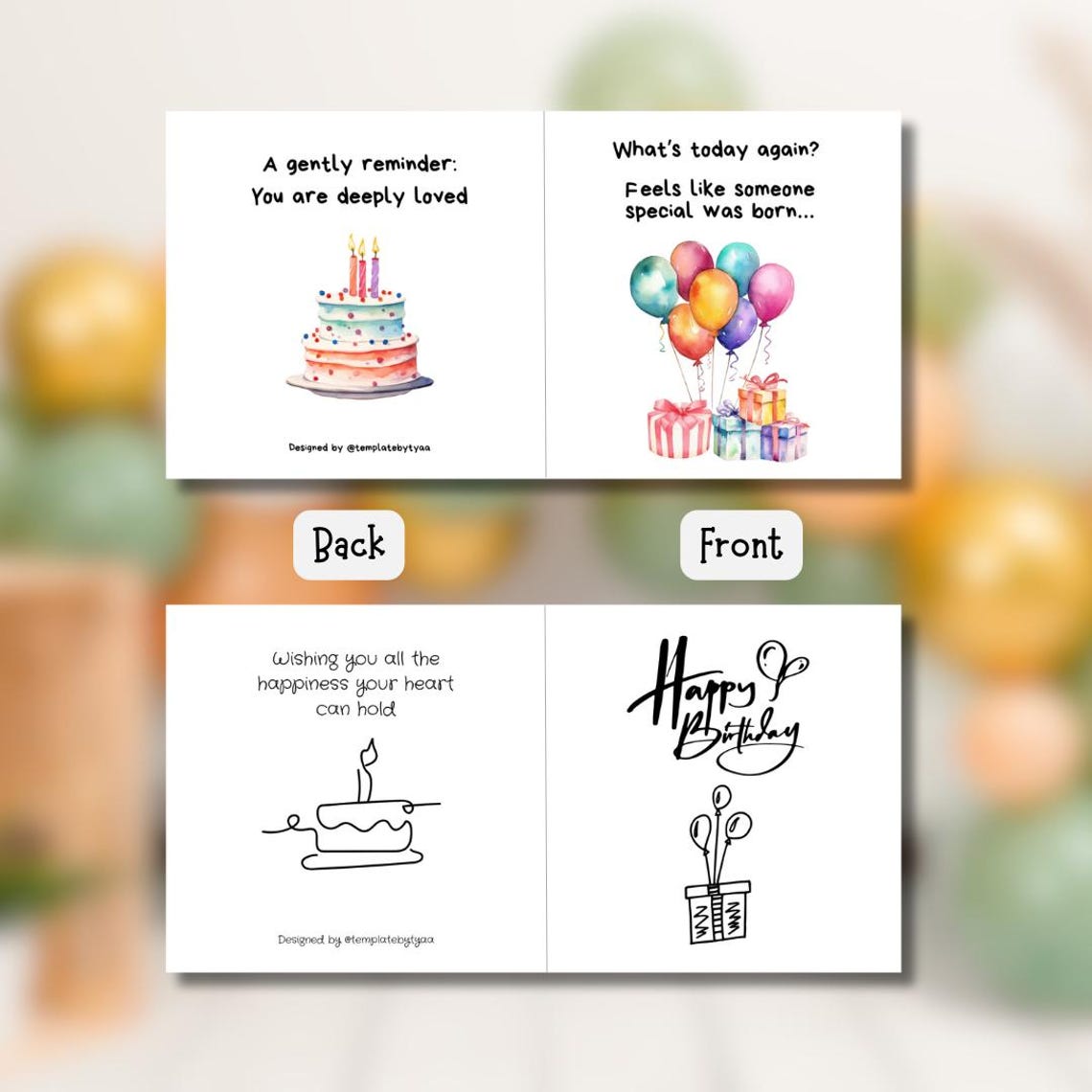 Printable Birthday Card Bundle | 10 Cute & Minimalist Designs | A6 and ...