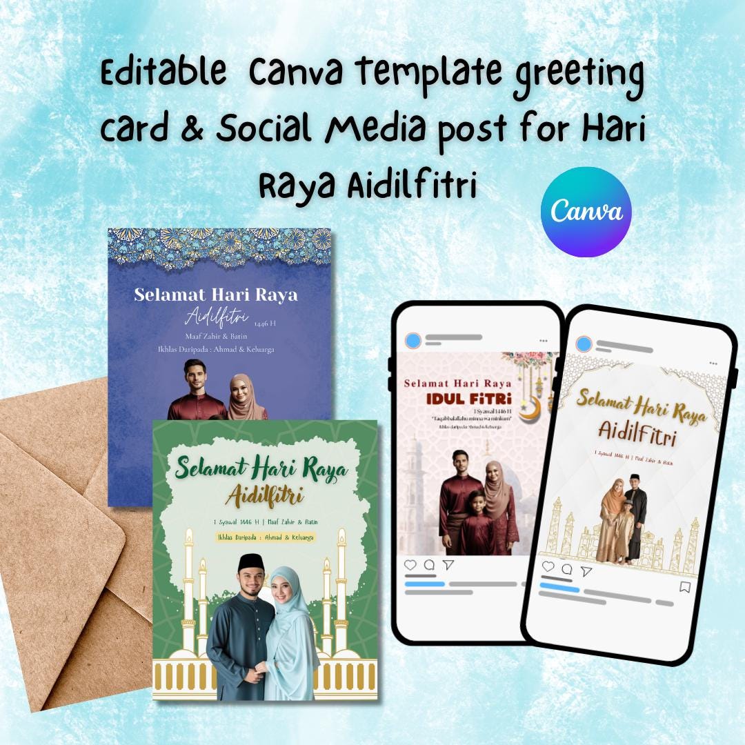 Customizable Hari Raya Cards | Canva Template for Digital and Printed ...